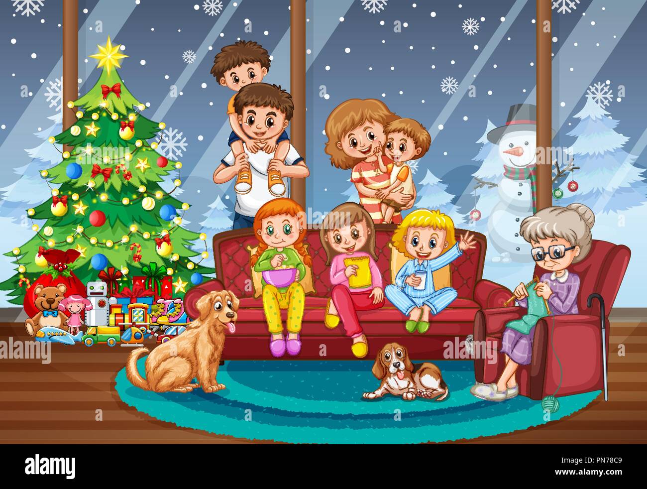 Family together on christmas scene illustration Stock Vector Image ...