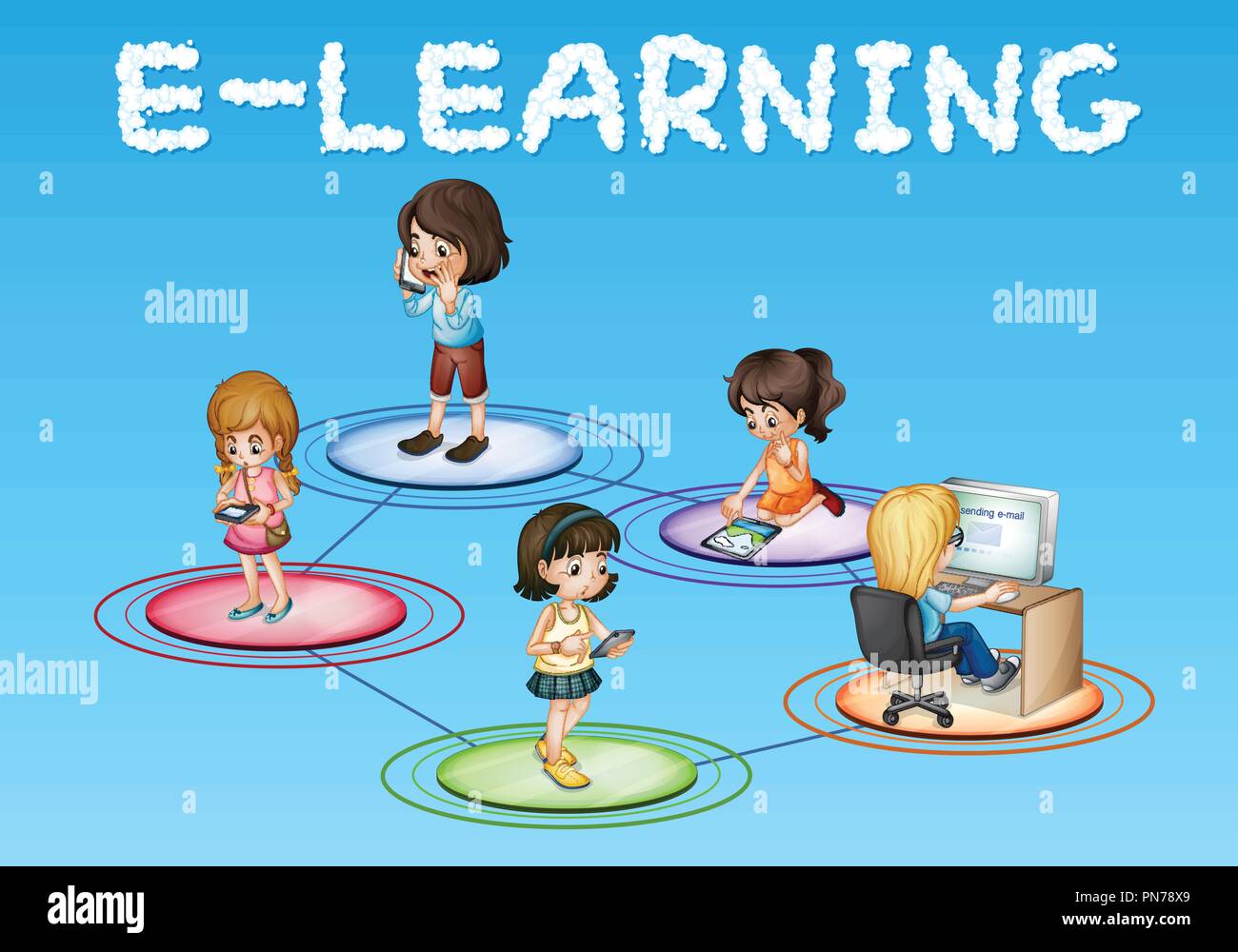 Girls and e-learning icon illustration Stock Vector Image & Art - Alamy