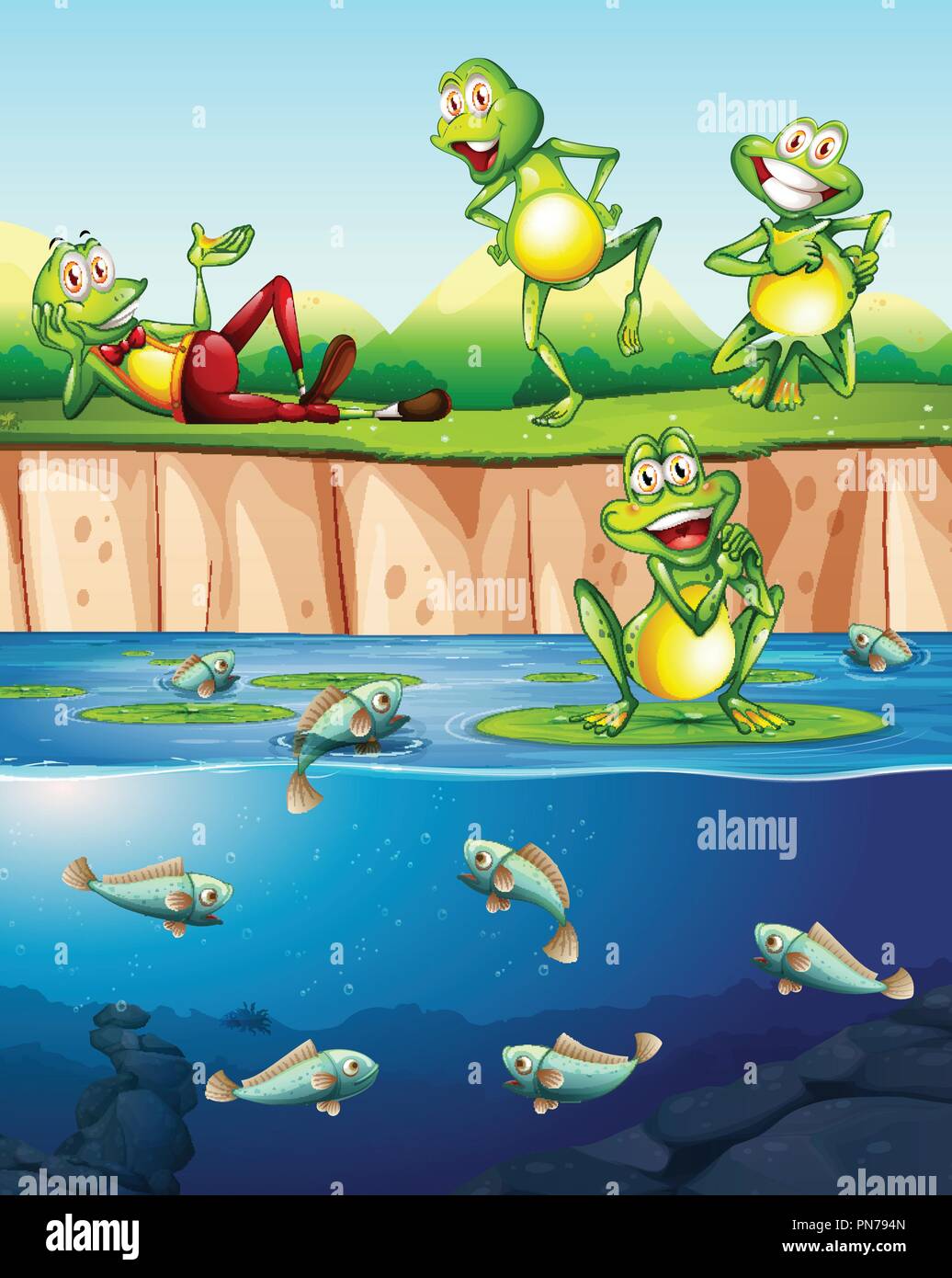 Frog next to the pond illustration Stock Vector Image & Art - Alamy