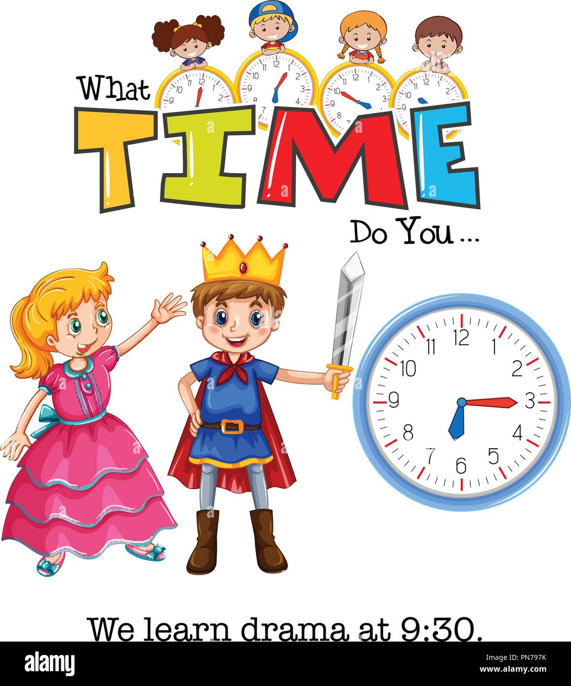 Students learn drama at 9:30 illustration Stock Vector Image & Art - Alamy