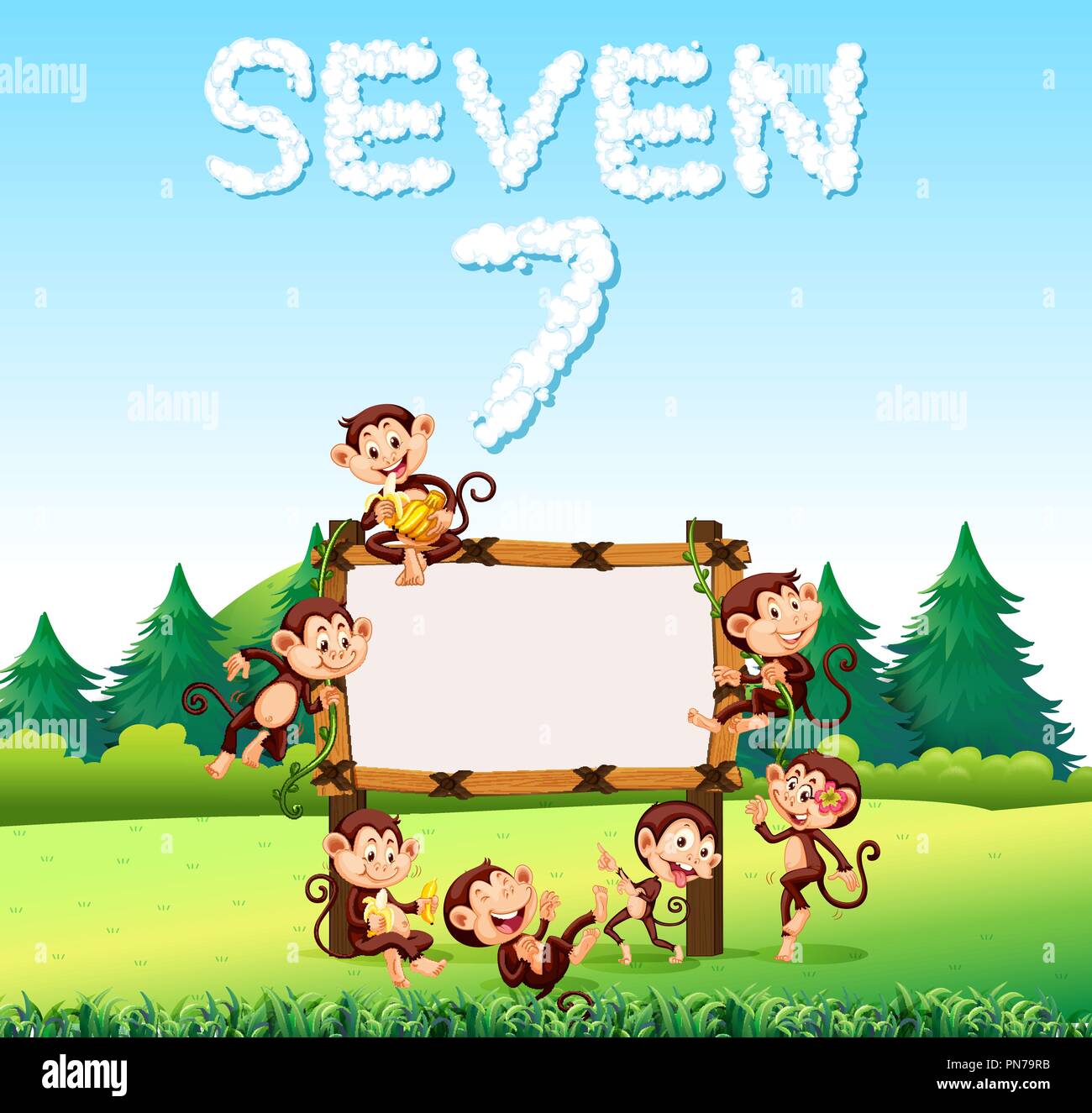 Seven monkey at the wooden board illustration Stock Vector Image & Art ...