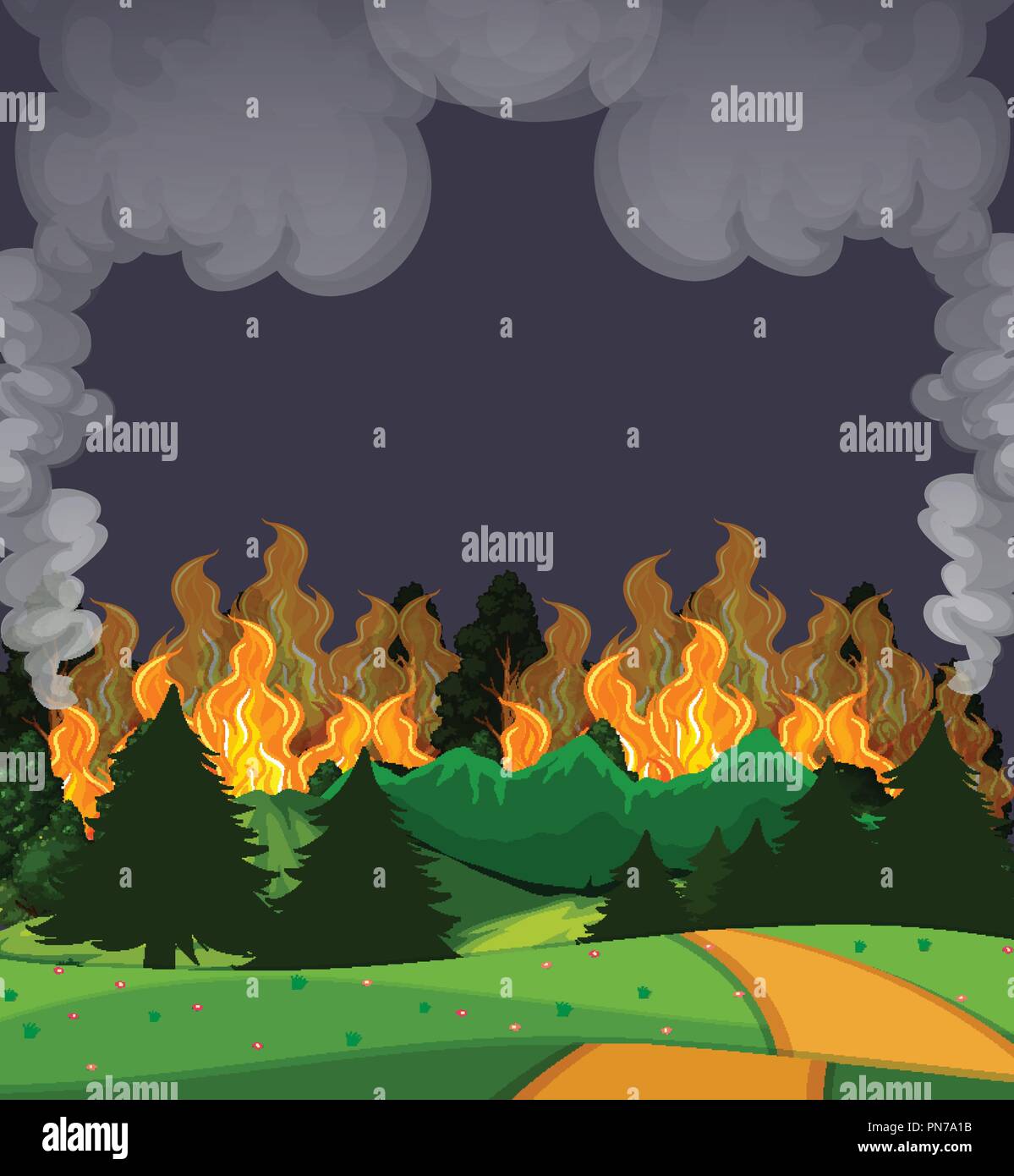 A wildfire forest scene at night illustration Stock Vector Image & Art ...