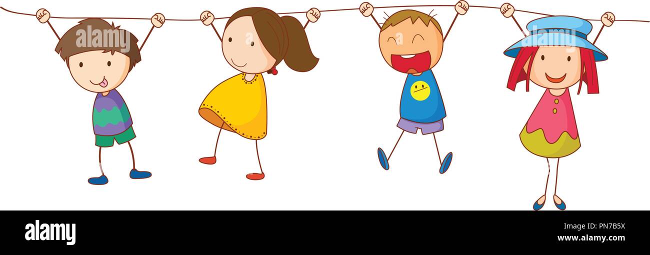 Doodle kids hanging at the line illustration Stock Vector Image & Art ...