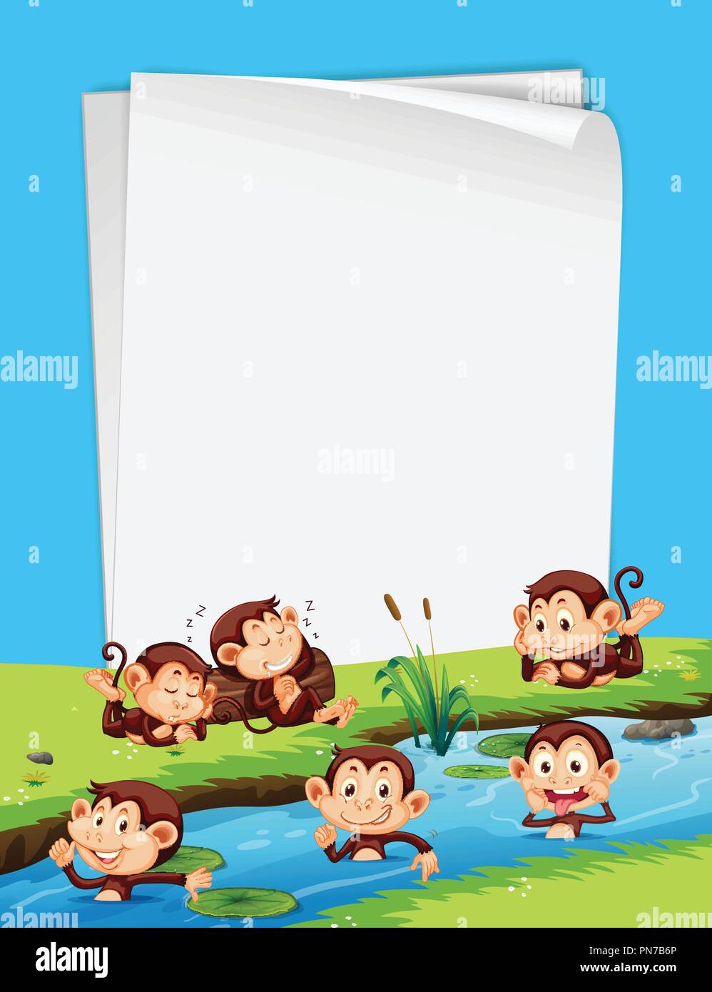 Monkey and blank paper template illustration Stock Vector Image & Art ...