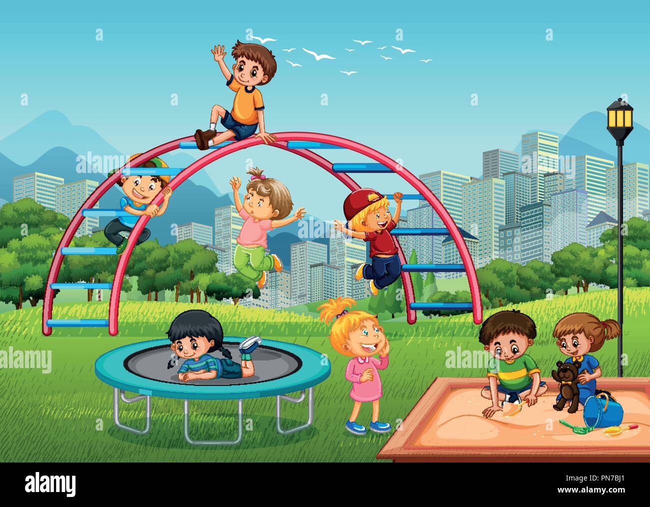 Happy children in playground illustration Stock Vector Image & Art - Alamy