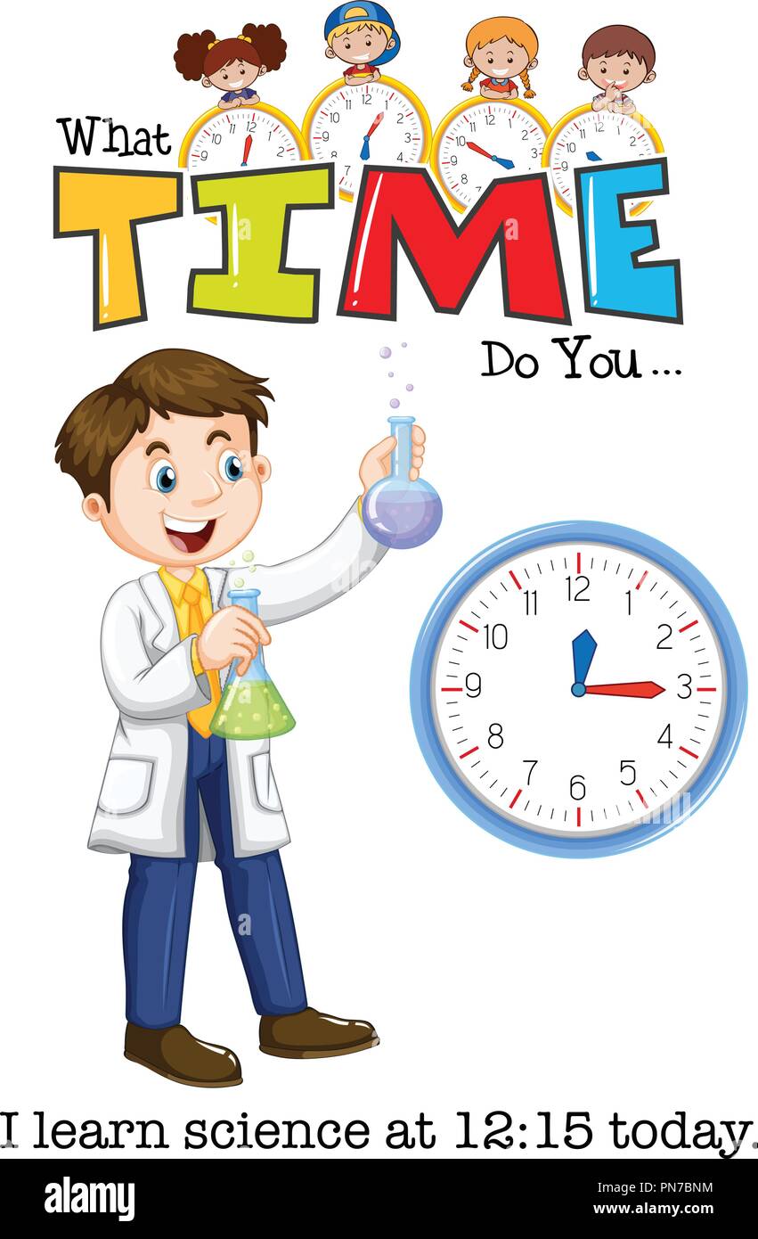 A young man learn science at 12:15 illustration Stock Vector Image & Art - Alamy