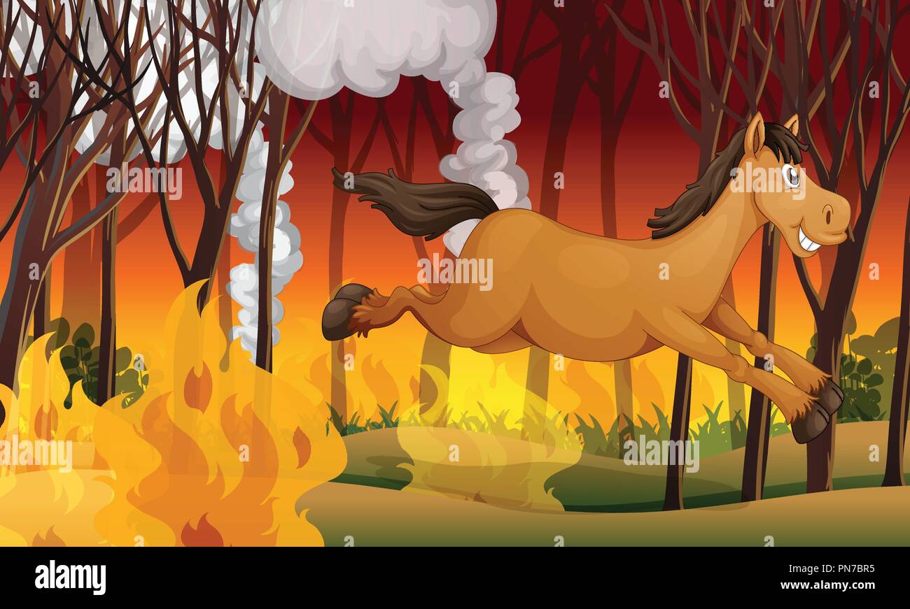 Horse running away from a fire illustration Stock Vector Image & Art ...