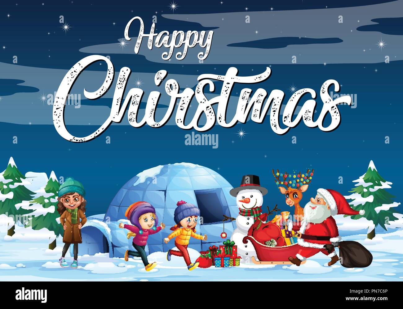 Christmas theme poster with Santa in the snow illustration Stock Vector ...