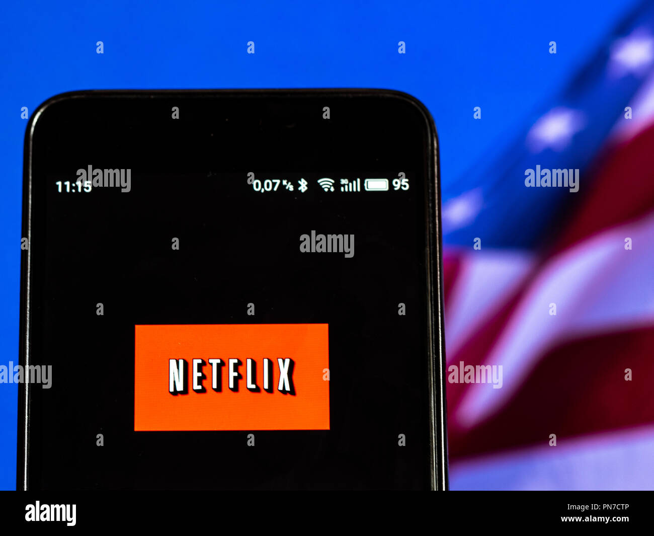 Netflix logo seen displayed on smart phone. Netflix, Inc. is an ...