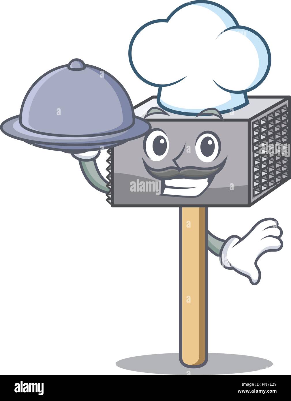 Chef with food wooden meat hammer cartoon for kitchen utensil Stock ...