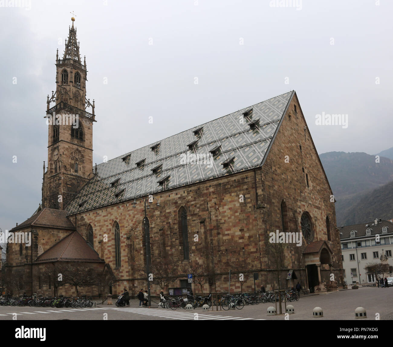 Bolzano BZ Italy the big Dome with high bell Tower Stock Photo - Alamy