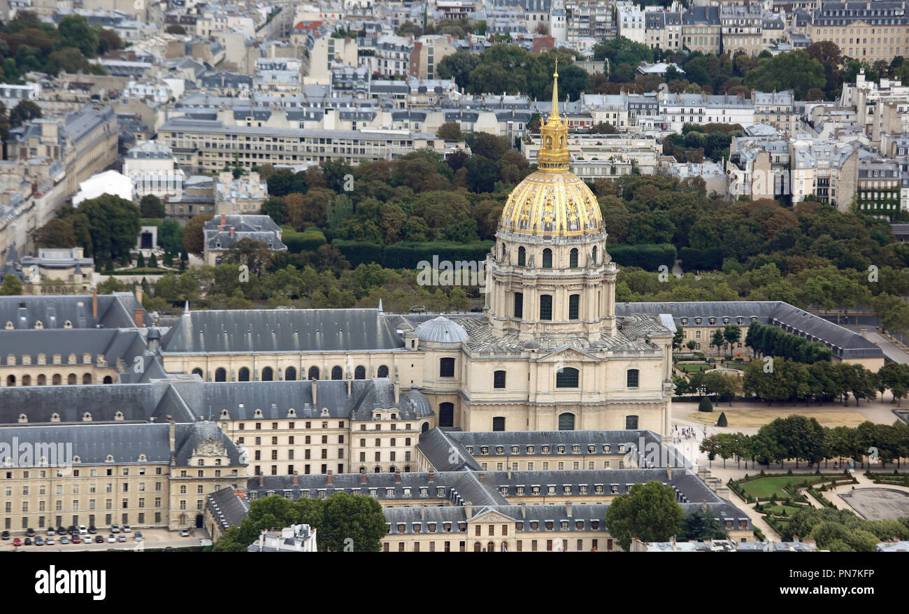 Golden Dome of Monument called Les Invalides in Paris France with tomb ...