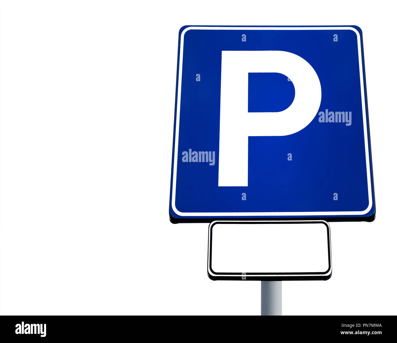 Parking sign isolated on white background. Blank label for your text ...