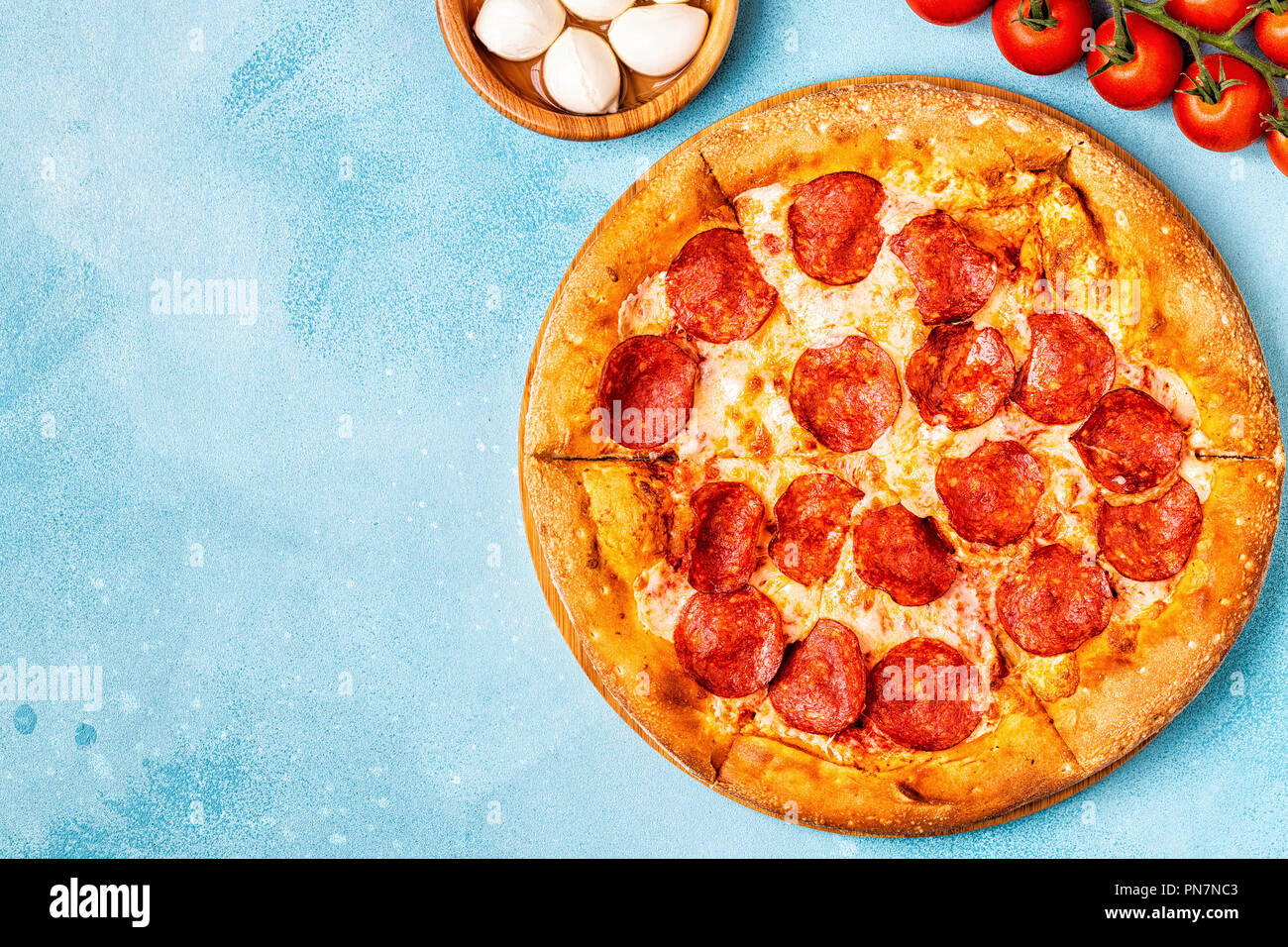 Pepperoni Pizza, top view Stock Photo - Alamy