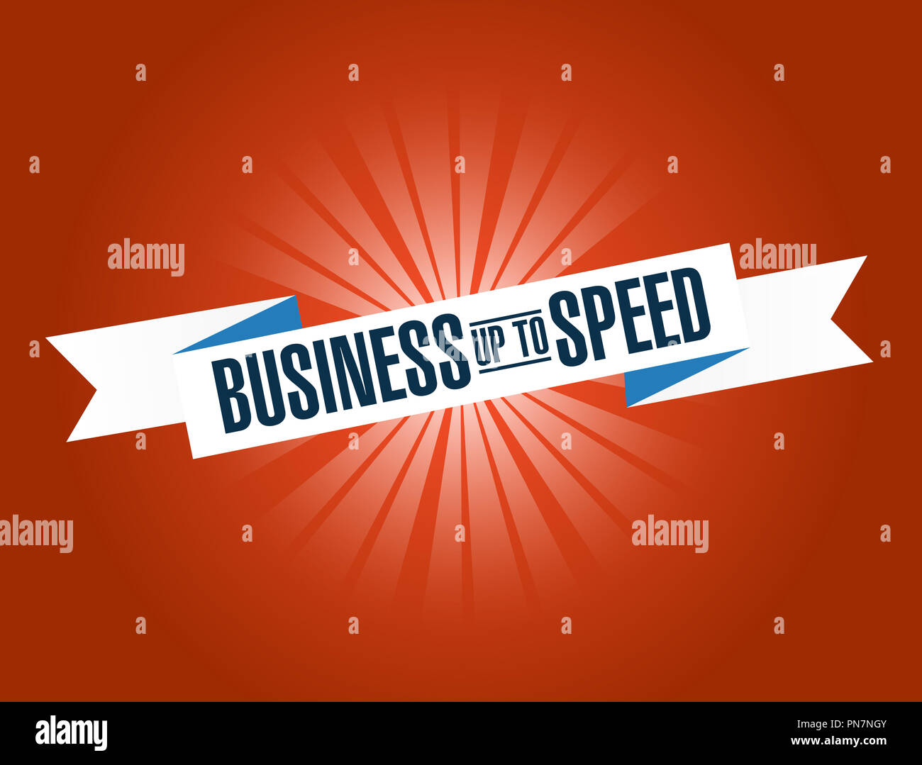 Business up to speed bright ribbon message isolated over a red ...