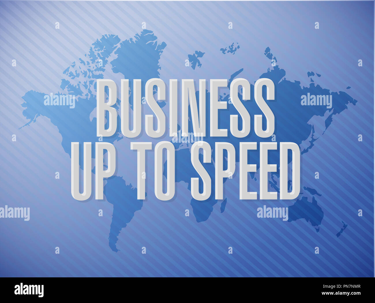 Business up to speed message on a world map background over a blue ...