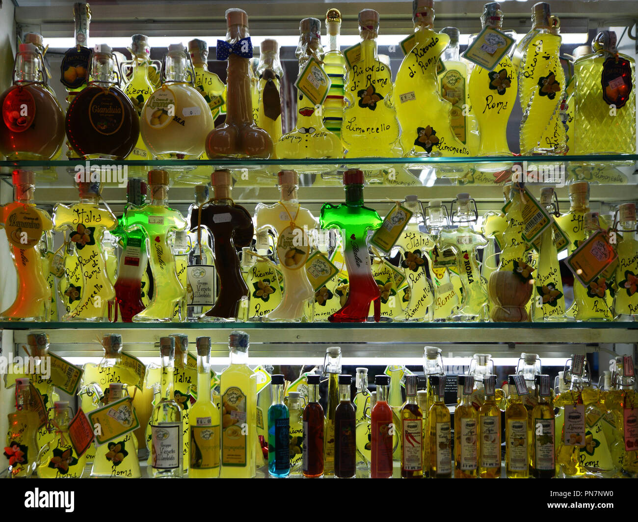Italian Lemoncello Grappa and other Italian goodies sold in a colorful ...