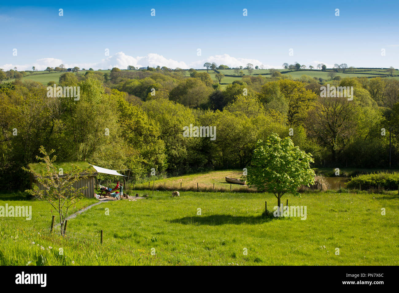 A view of a glamping cabin at One Cat Farm , Wales Stock Photo - Alamy