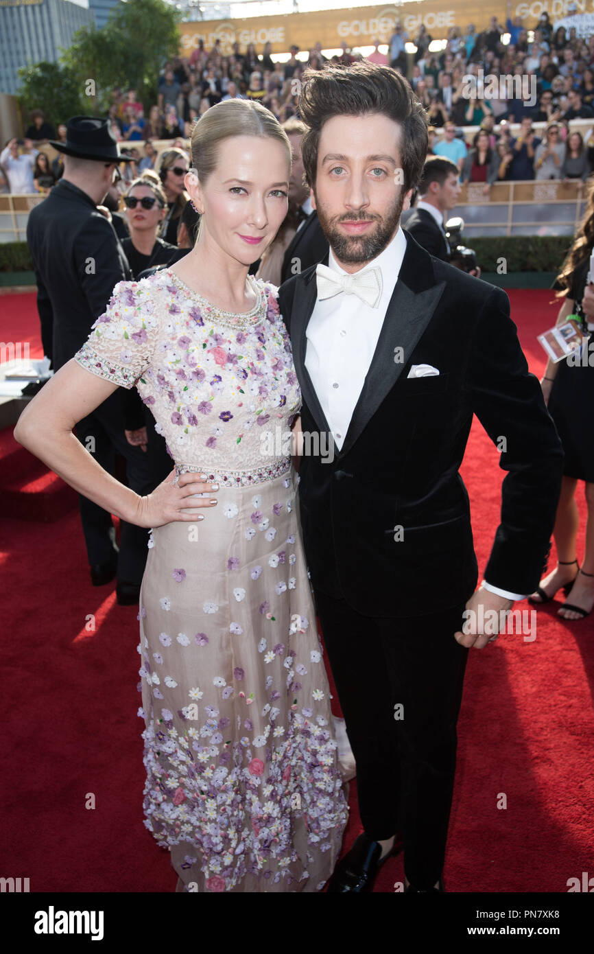 Jocelyn Towne and Simon Helberg attend the 74th Annual Golden Globe ...
