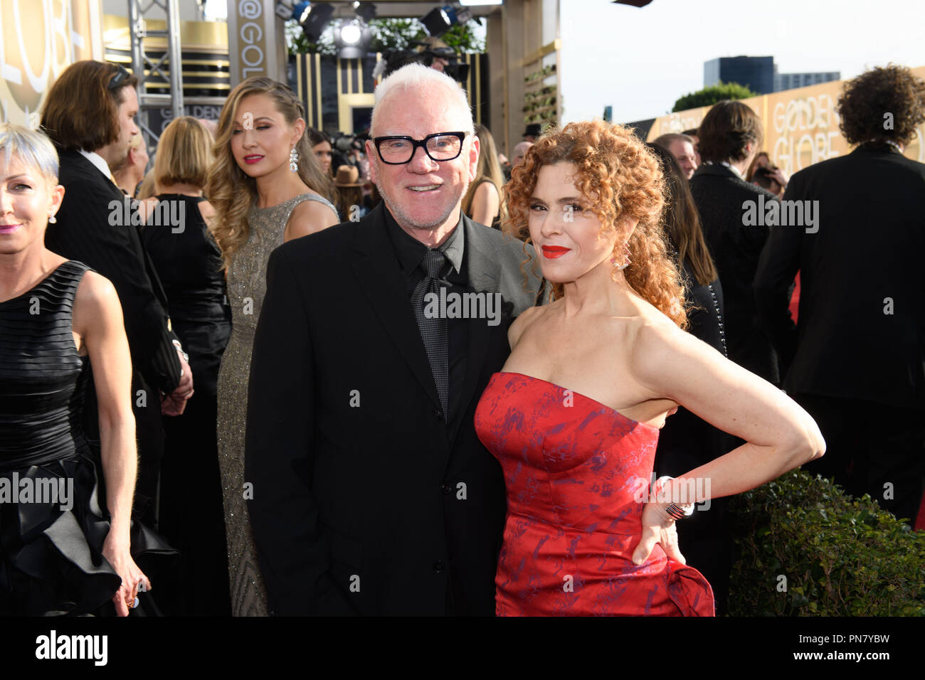 Malcolm McDowell and Bernadette Peters attends the 74th Annual Golden ...