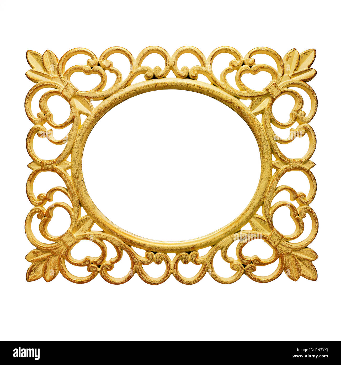 Golden rustic frame against white background. Clipping path inside ...