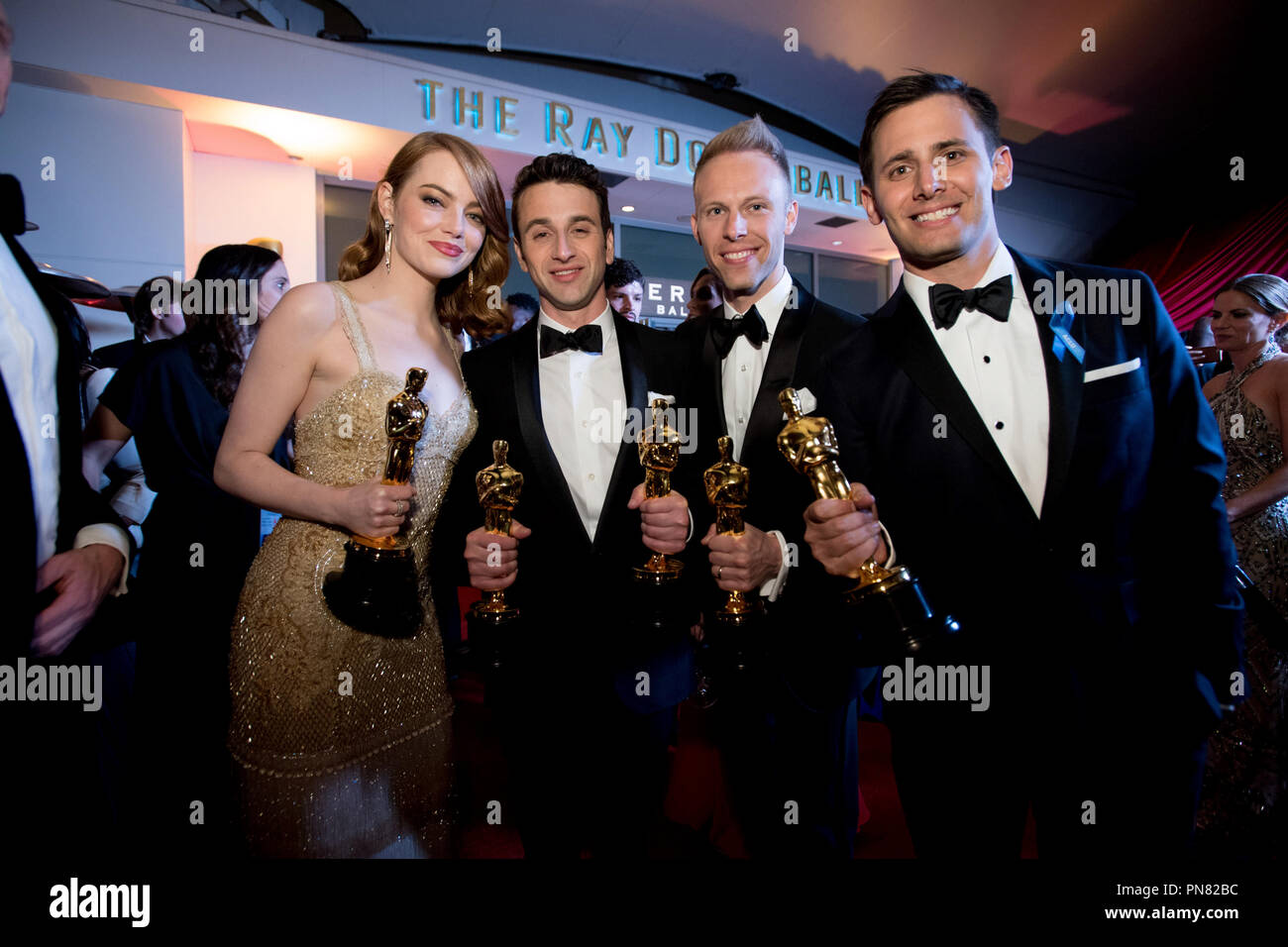 Emma Stone, Justin Hurwitz, Justin Paul, and Benji Pasek arrive at the ...