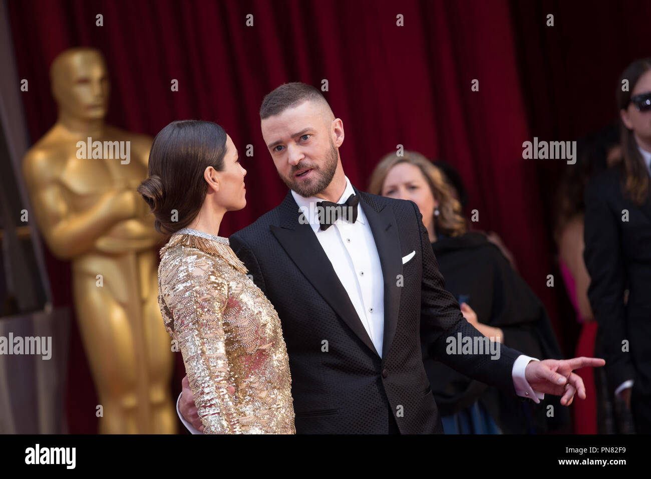 Oscar® Nominee, Justin Timberlake, arrives with Jessica Biel on the red ...