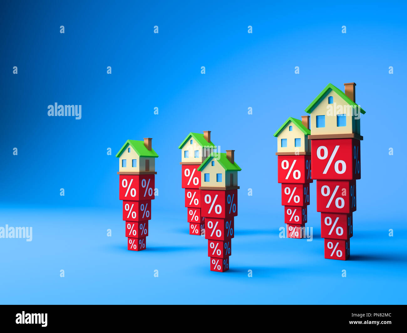 Abstract Miniature House And Red Percentage Blocks. 3d Illustration ...