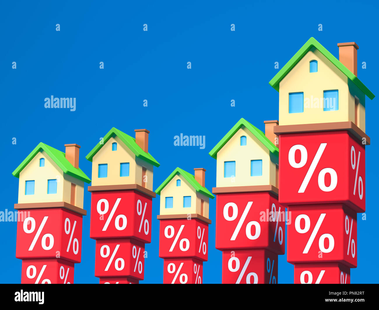 Abstract Miniature House And Red Percentage Blocks. 3d Illustration ...