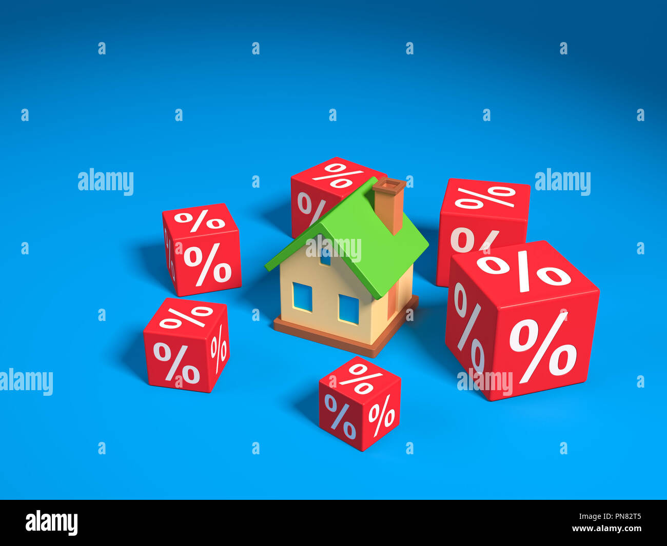 Abstract Miniature House And Red Percentage Blocks. 3d Illustration ...