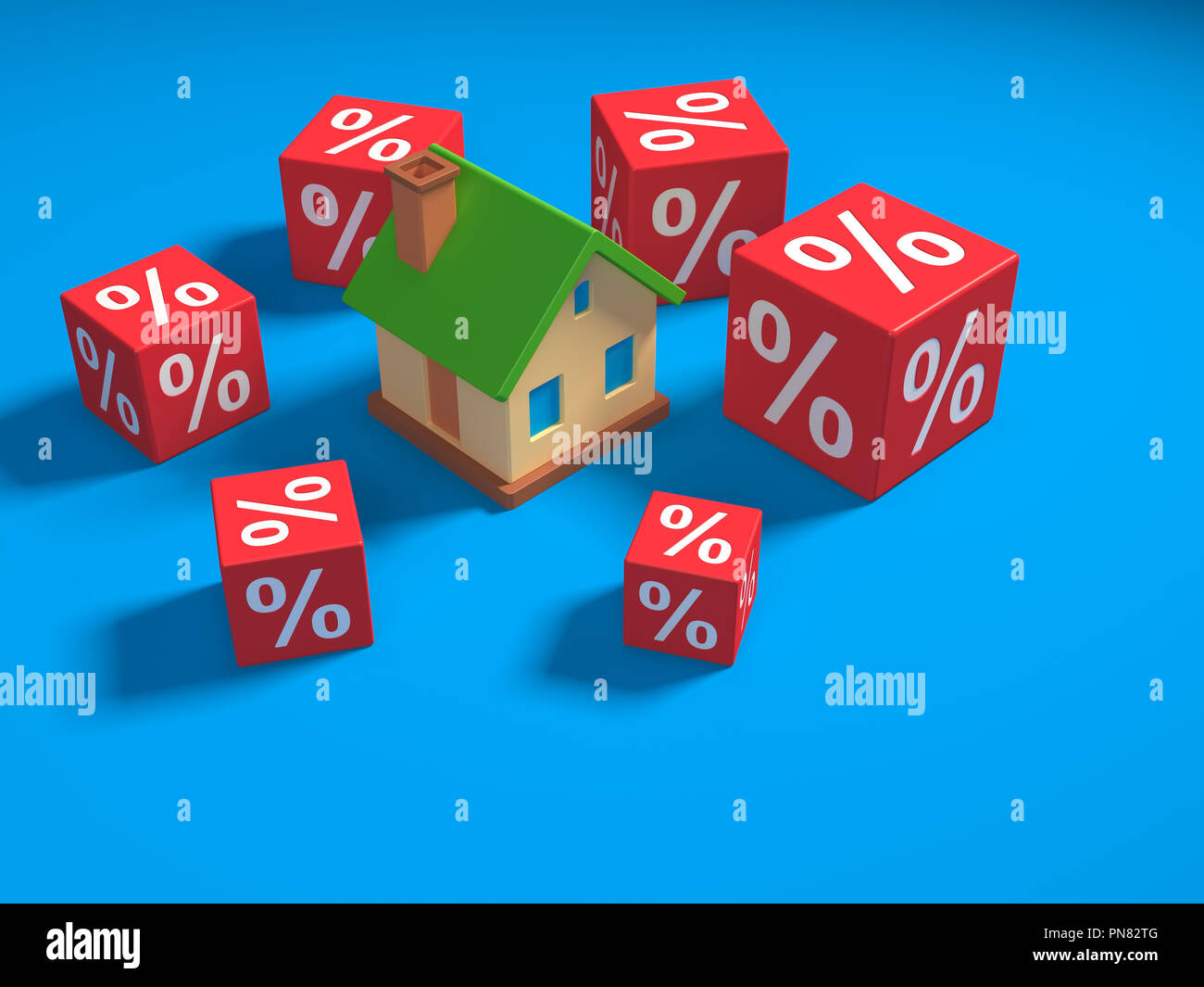 Abstract Miniature House And Red Percentage Blocks. 3d Illustration ...