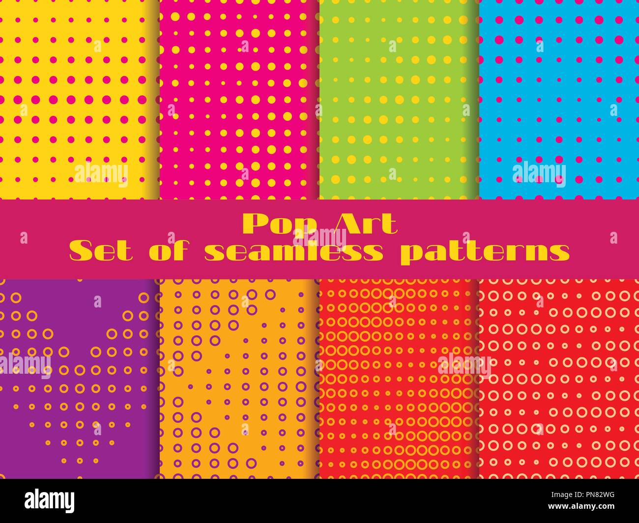 Dotted, Pop Art seamless pattern set. Halftone background with dots ...