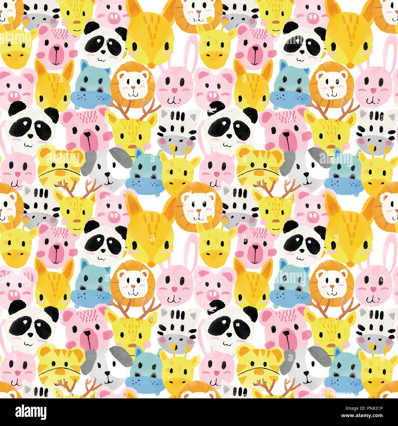 watercolour cute animal faces pattern seamless Stock Vector Image & Art ...
