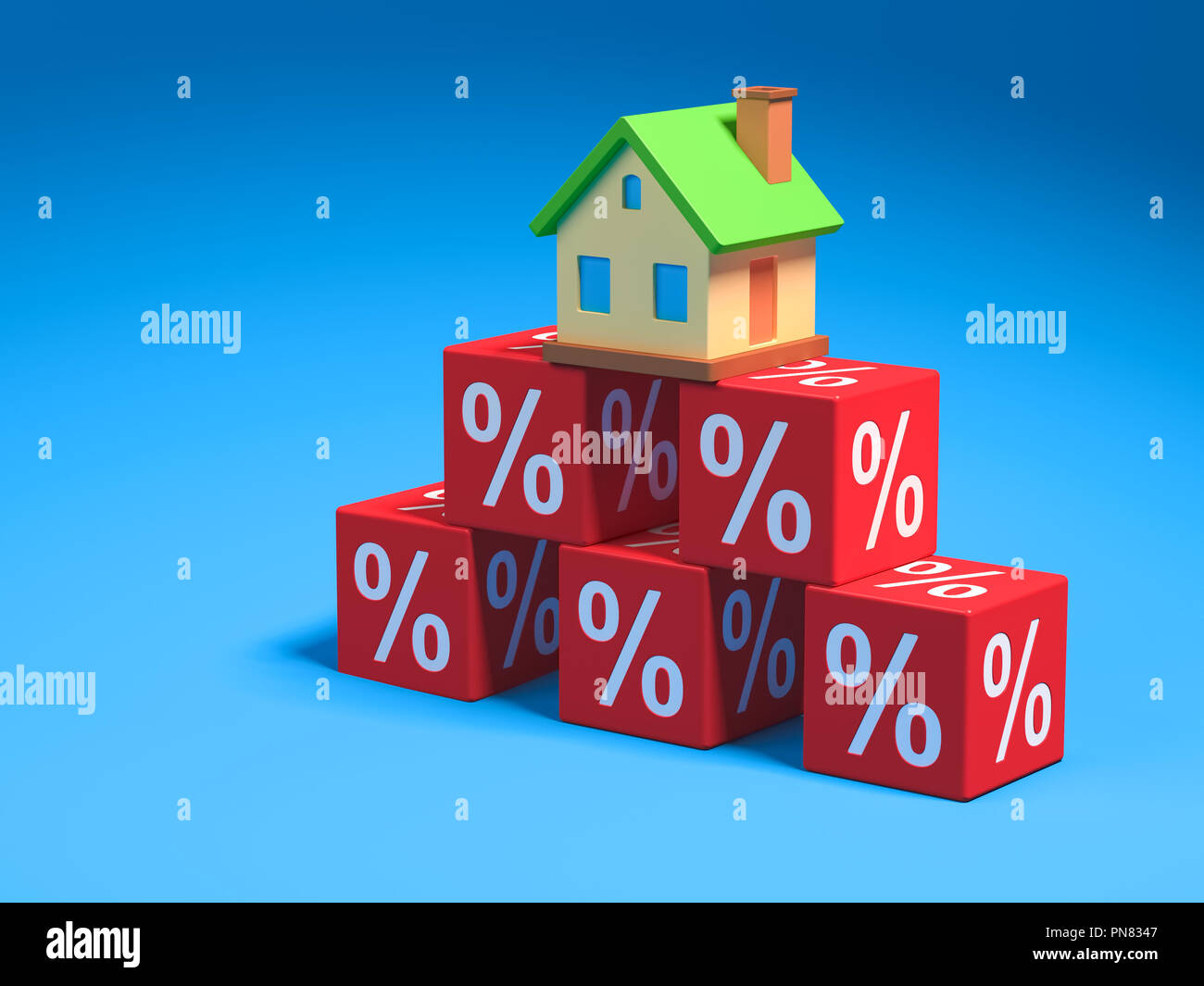 Abstract Miniature House And Red Percentage Blocks. 3d Illustration ...