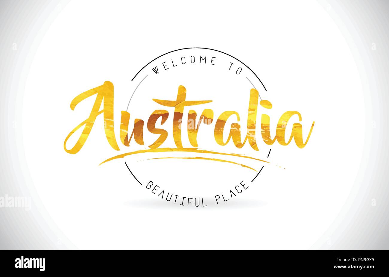 Australia Welcome To Word Text with Handwritten Font and Golden Texture ...