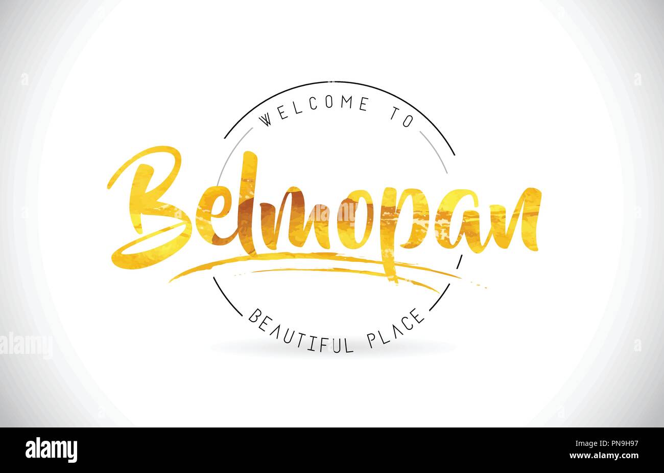 Belmopan Welcome To Word Text with Handwritten Font and Golden Texture ...
