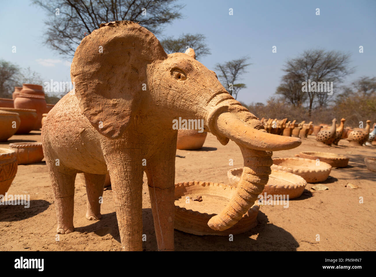 A ceramic elephant on display at a roadside stall in Zimbabwe. The ...