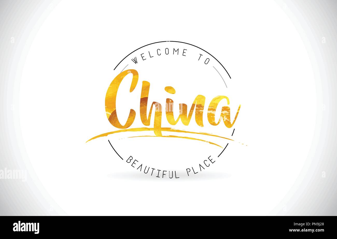 China Welcome To Word Text with Handwritten Font and Golden Texture ...
