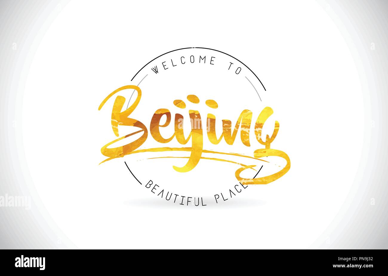 Beijing Welcome To Word Text with Handwritten Font and Golden Texture ...