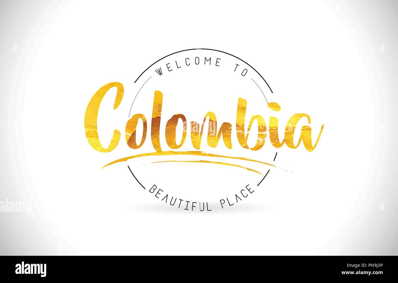 Colombia Welcome To Word Text with Handwritten Font and Golden Texture ...