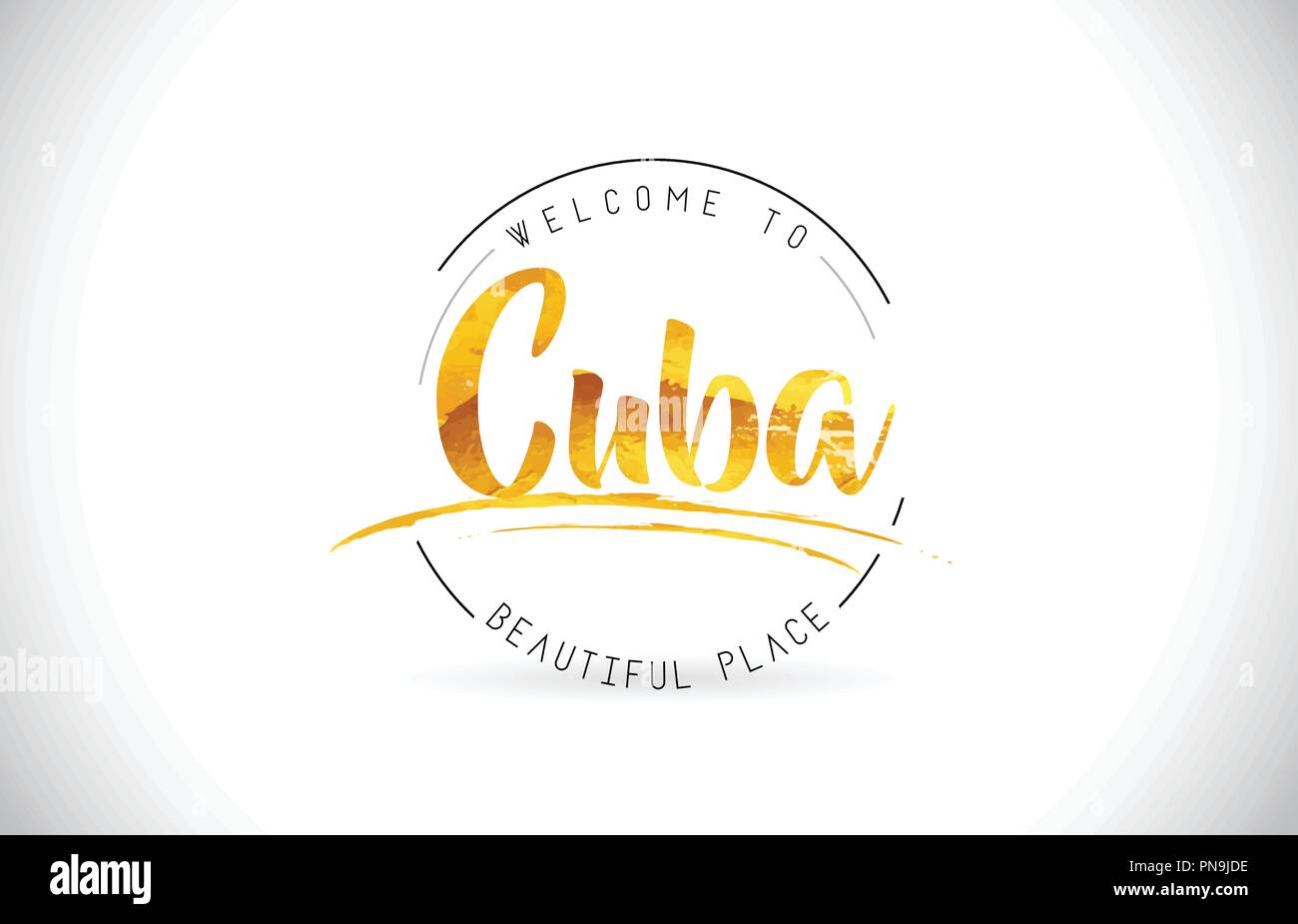 Cuba Welcome To Word Text With Handwritten Font And Golden Texture