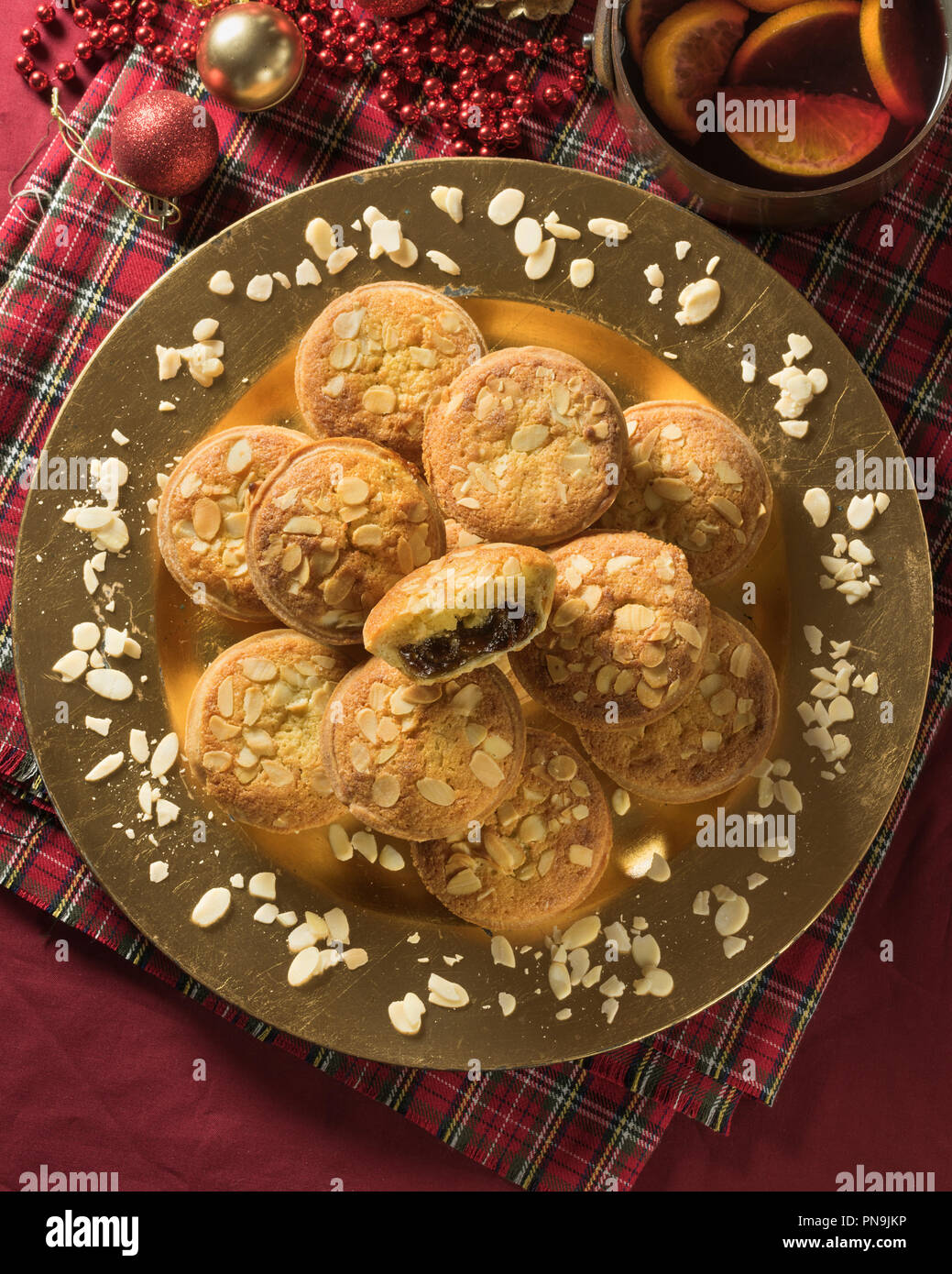 Frangipane mince pies with almond topping. Festive food UK Stock Photo ...