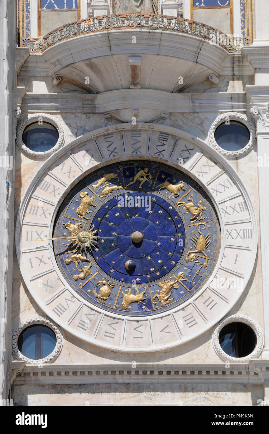 Italy, Veneto, Venice,Astronomical clock face, Torre dell Orologio ...