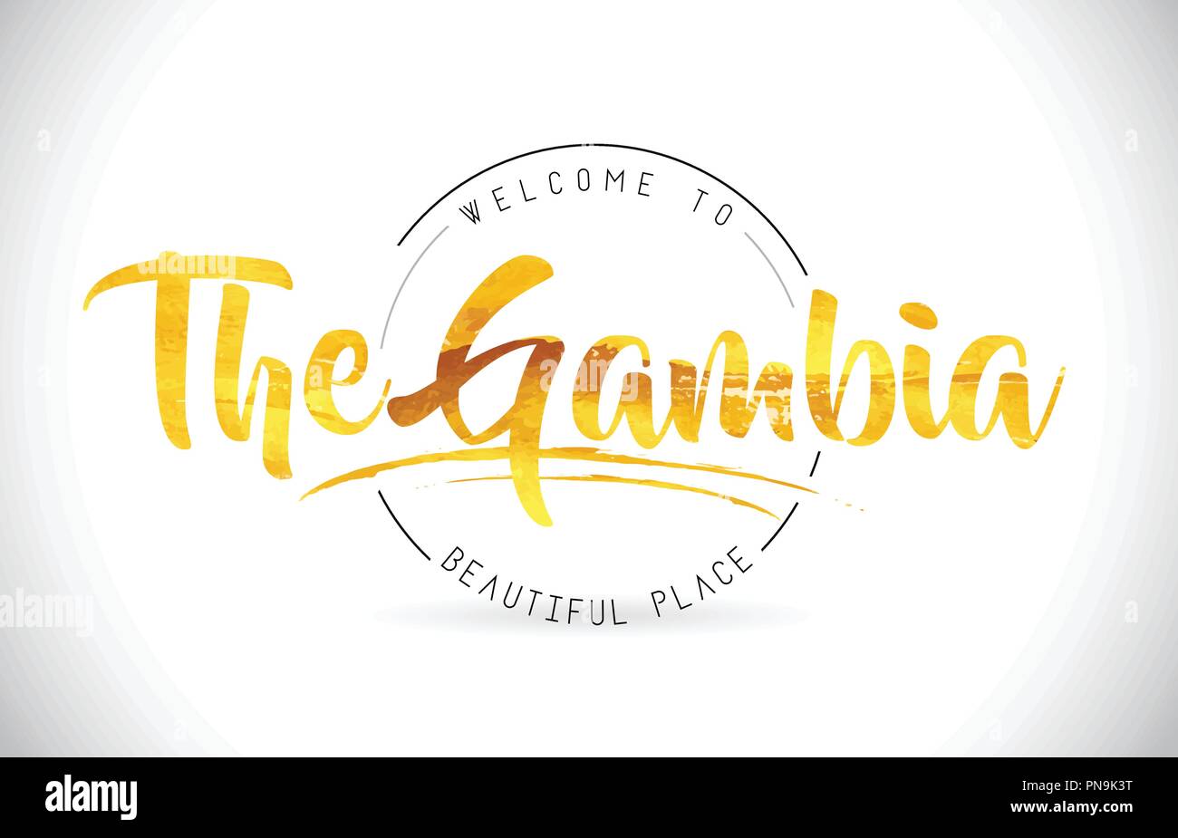 The Gambia Welcome To Word Text with Handwritten Font and Golden ...