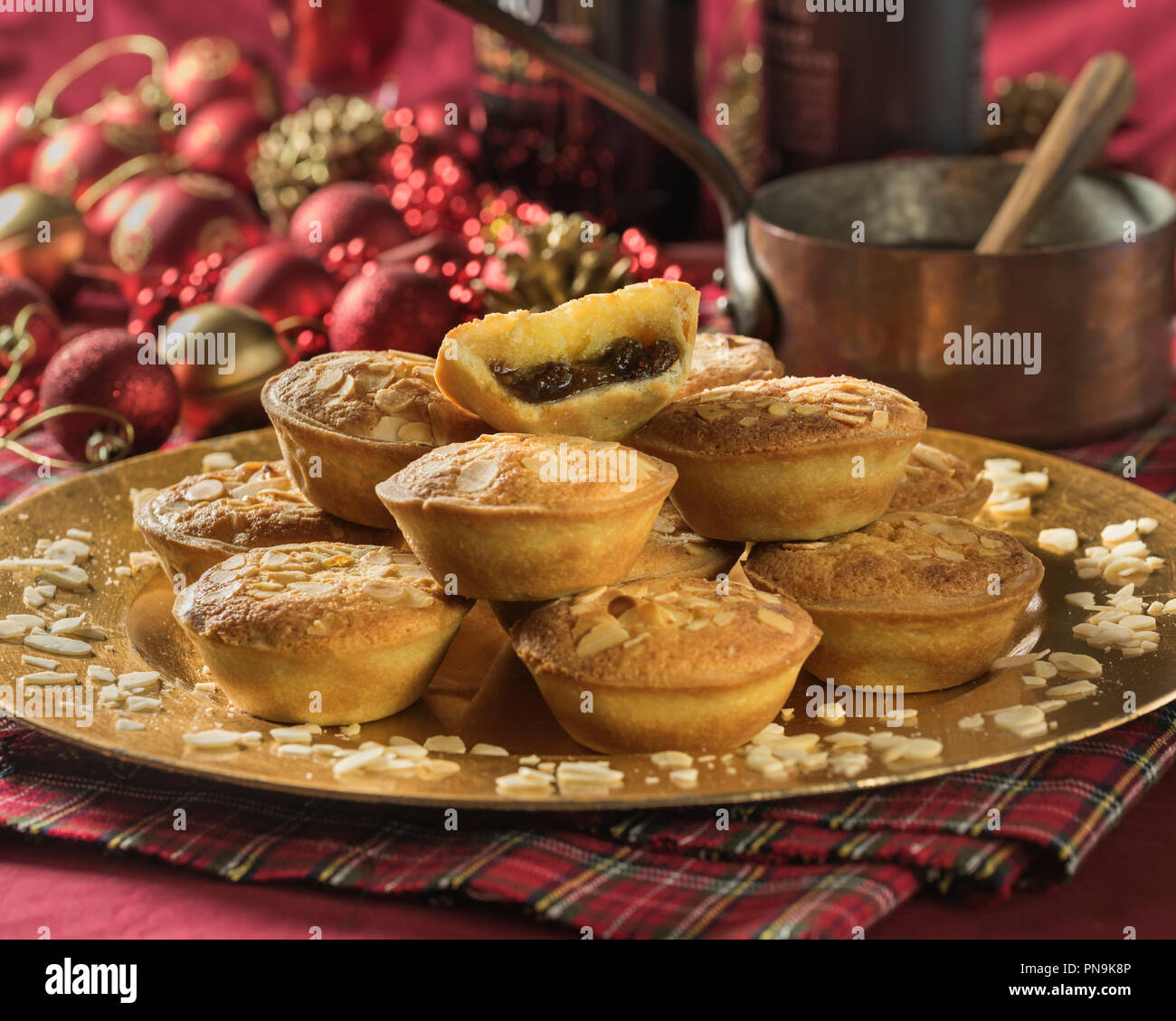 Frangipane mince pies with almond topping. Festive food UK Stock Photo ...
