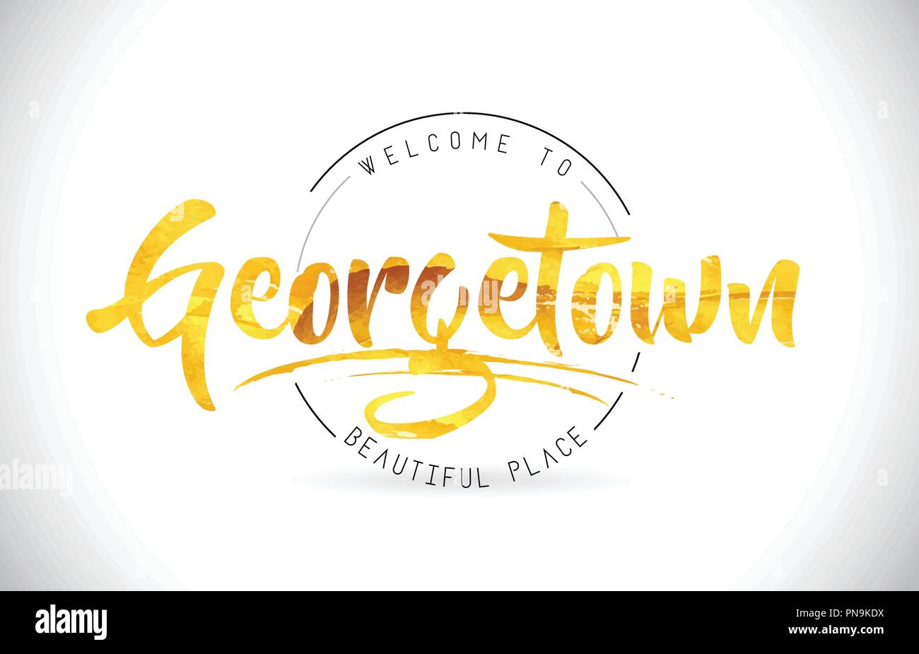 Georgetown Welcome To Word Text with Handwritten Font and Golden ...