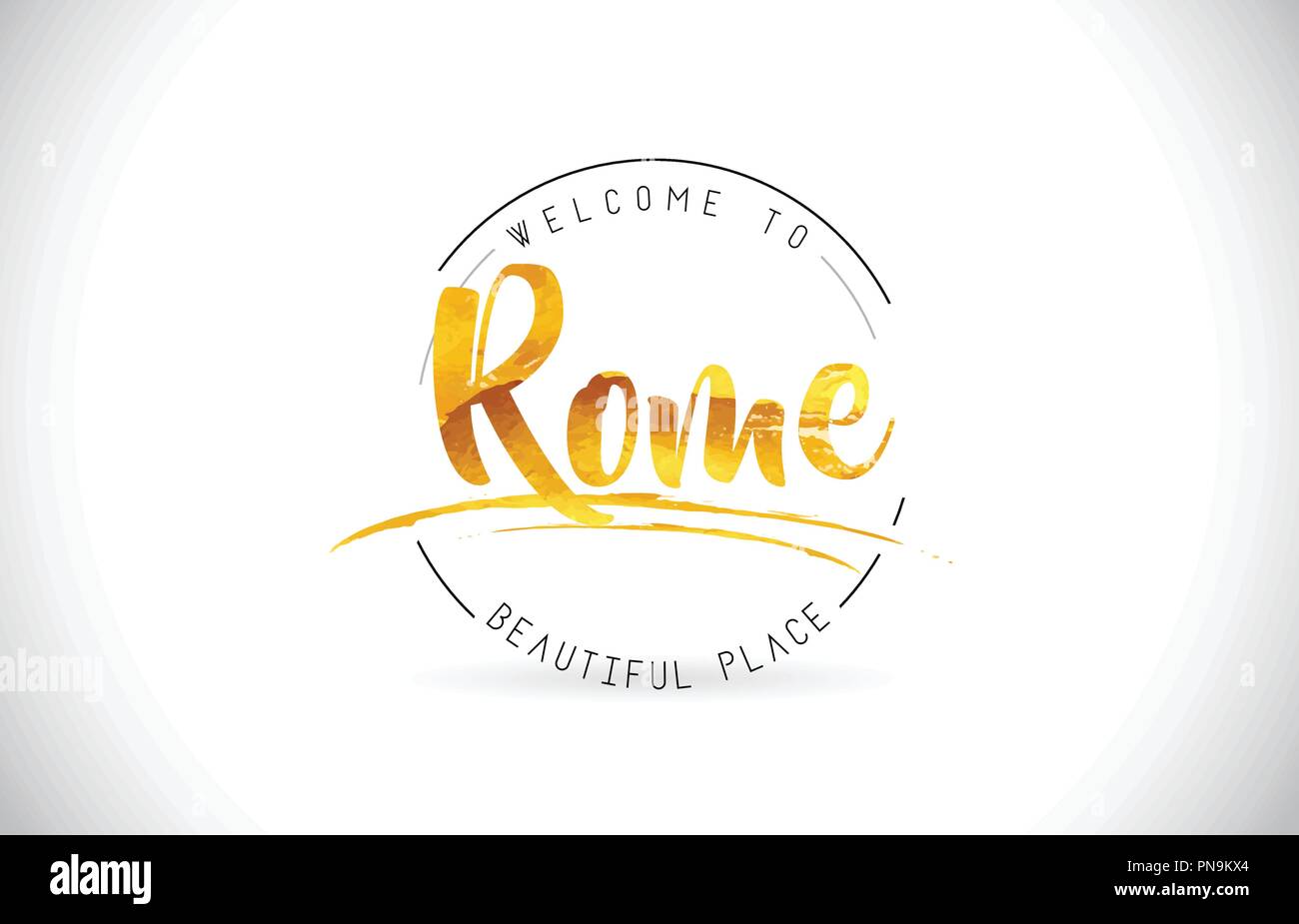 Rome Welcome To Word Text with Handwritten Font and Golden Texture ...