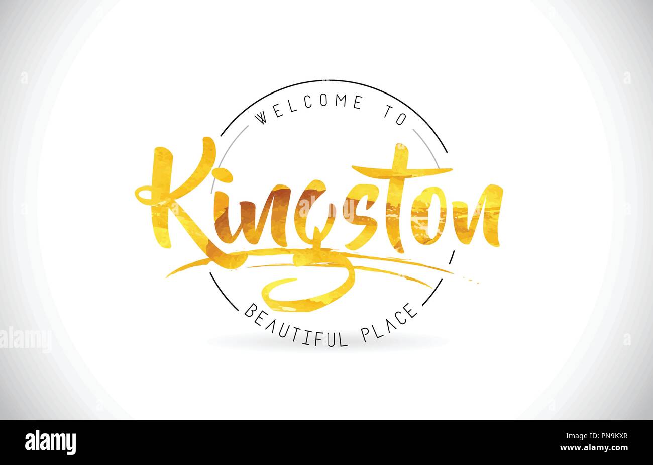 Kingston Welcome To Word Text with Handwritten Font and Golden Texture ...