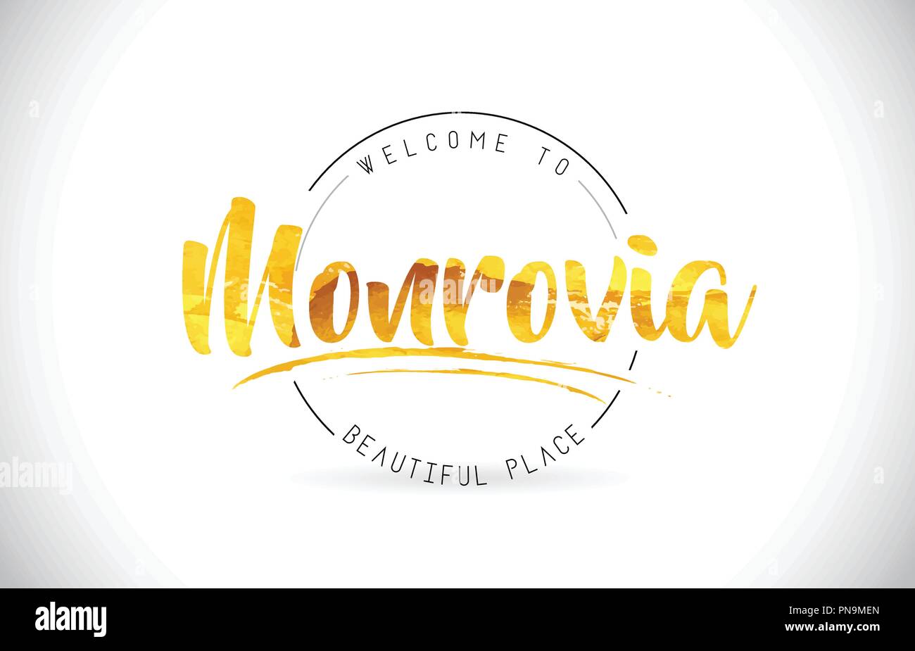 Monrovia Welcome To Word Text with Handwritten Font and Golden Texture ...