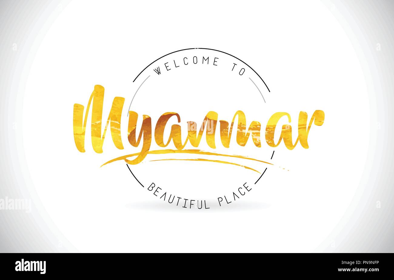 Myanmar Welcome To Word Text with Handwritten Font and Golden Texture ...
